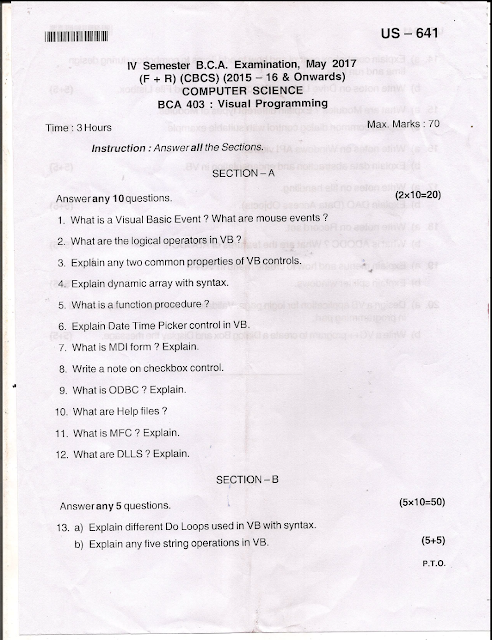 Bangalore University b.c.a. Computer Science Bca 403 : Visual Programming May 2017 Question ...
