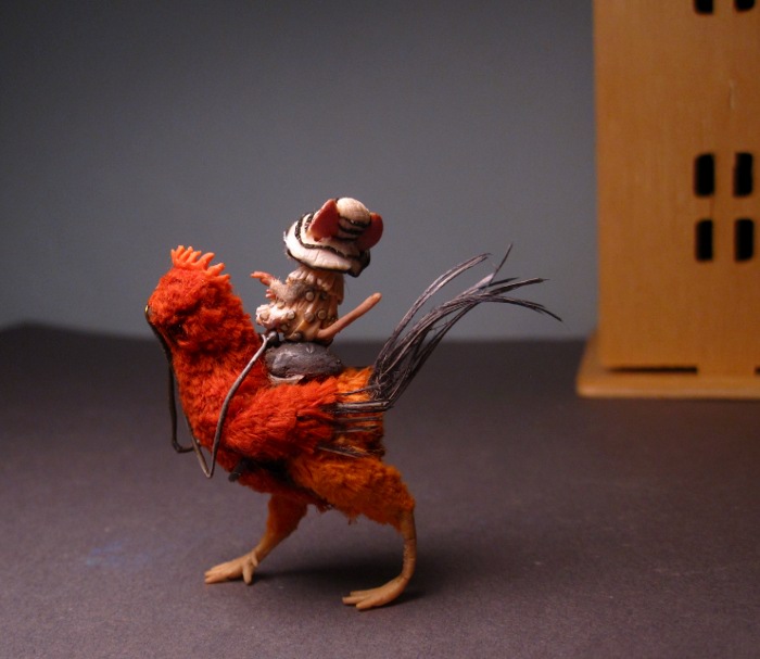 Aleah Klay Studio: Miniature Mouse riding a Rooster 1:12 scale ...