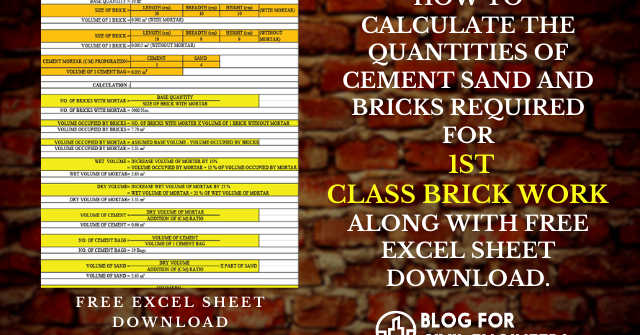 HOW TO CALCULATE THE QUANTITIES OF CEMENT SAND AND BRICKS REQUIRED FOR 1ST CLASS BRICK WORK ...