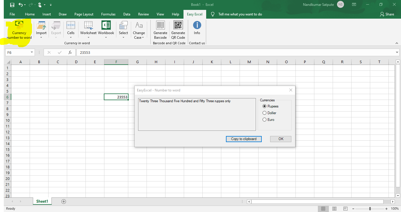 EasyExcel - Currency number to word