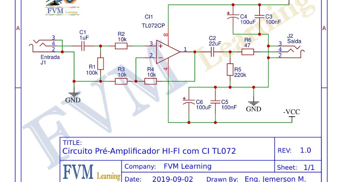 Circuito Pré-Amplificador HI-FI com CI TL072 - FVML
