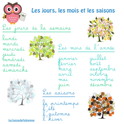 La classe de Fabienne: Les jours, les mois et les saisons