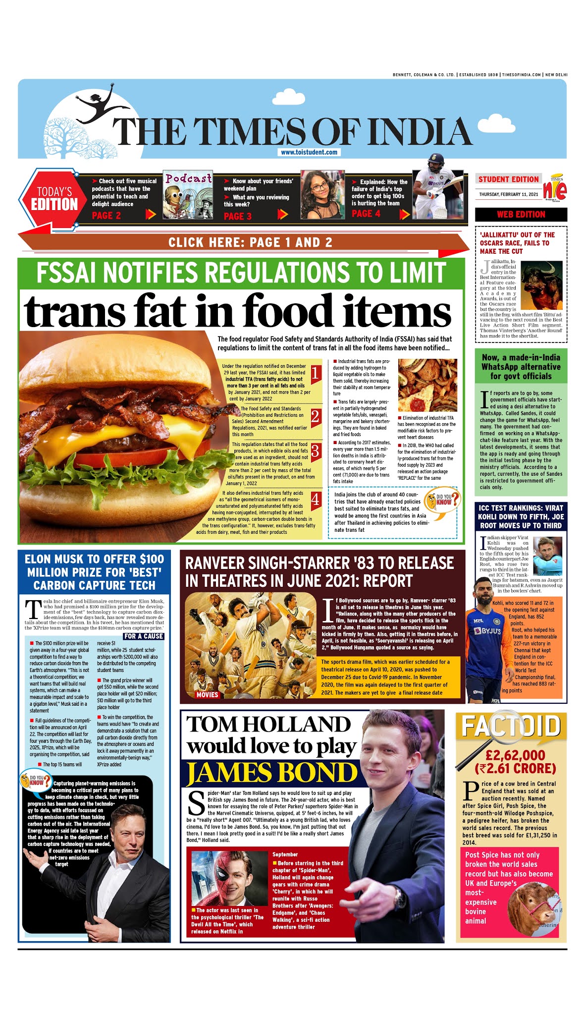 .: TOI paper student edition