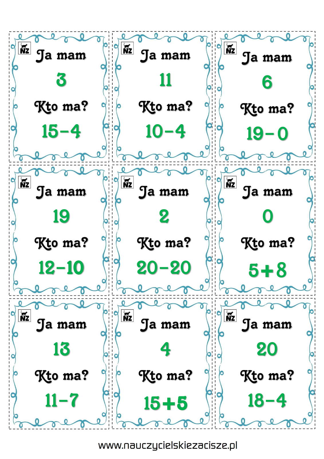 Nauczycielskie zacisze: Gry matematyczne - dodawanie i odejmowanie w ...
