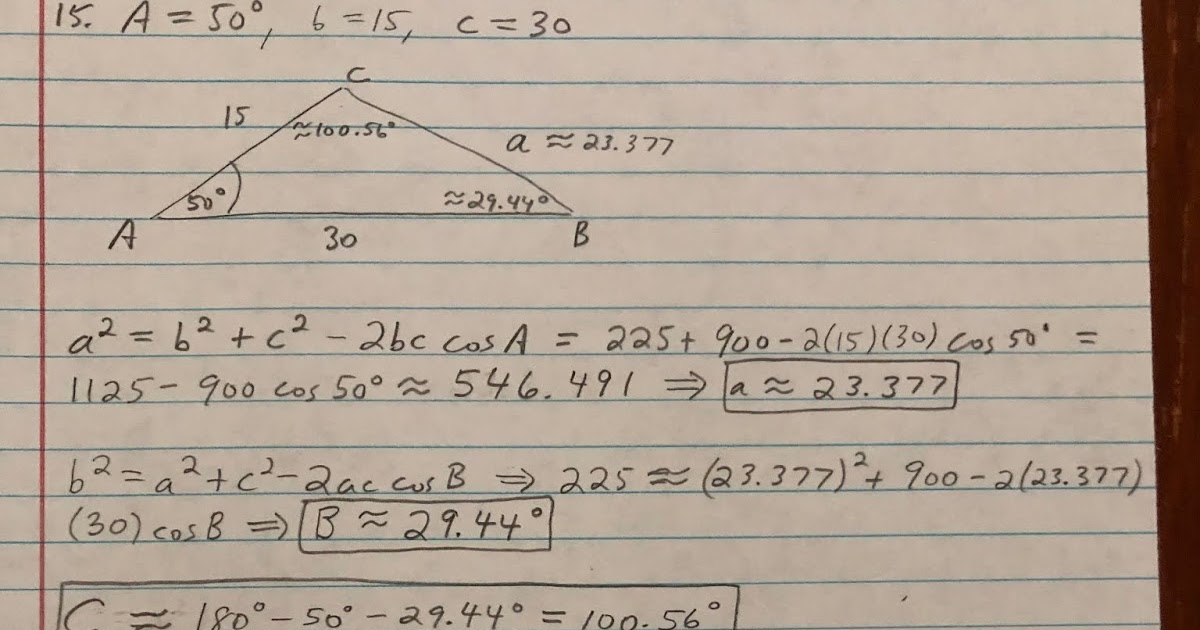 Professor Frank’s Math Blog: Part 3 - Law of Cosines - Practice ...