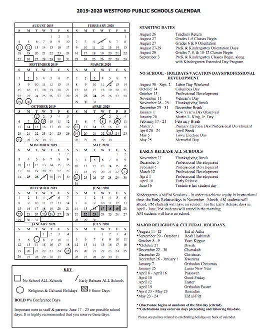Mrs. Frazier's Class: District Calendar 2019-2020