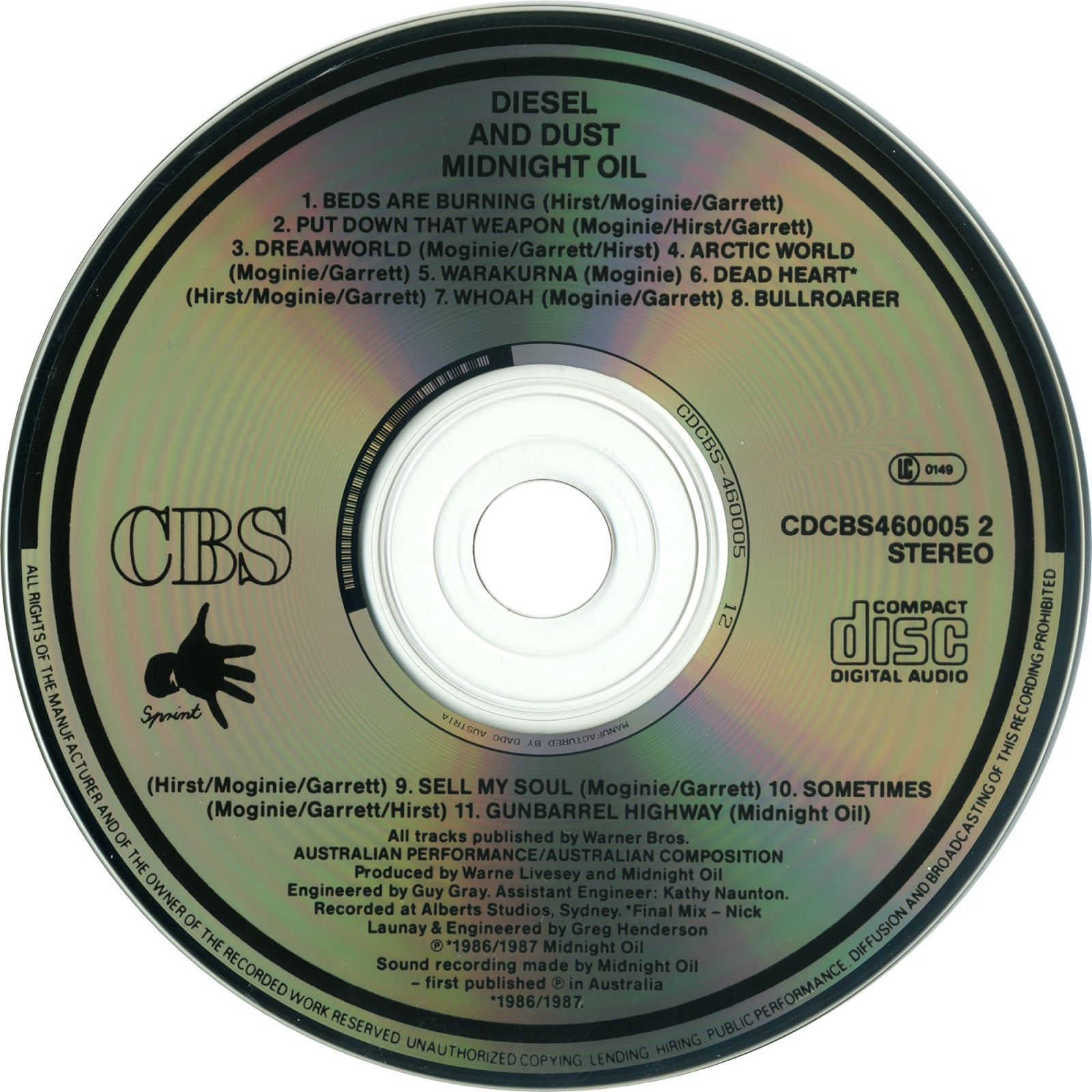 1987 Diesel And Dust - Midnight Oil - Rockronología