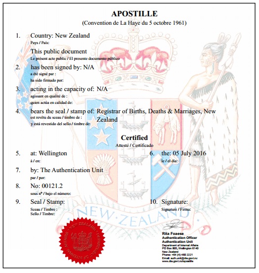 GA GLOBAL APOSTILLE 글로벌 아포스티유: New Zealand Apostille