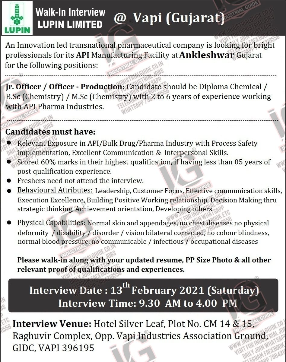 Lupin Pharmaceutical Ankleshwar interview in 2021 February 13th for ...