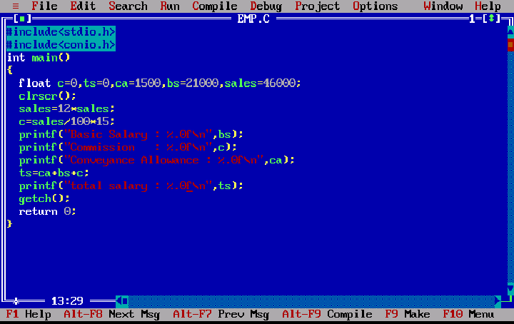 C Program To Calculate Total Salary Of An Employee
