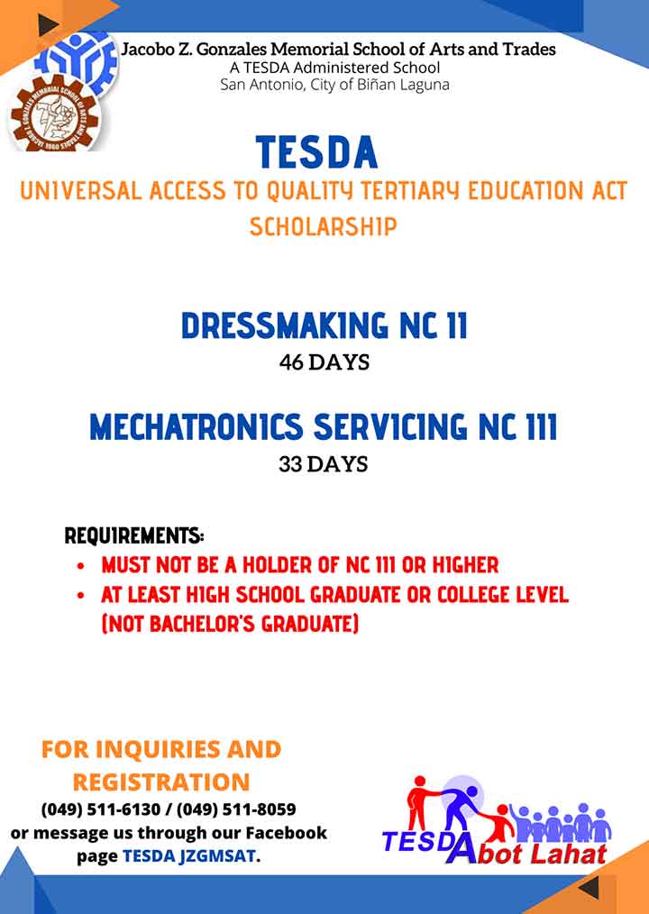 7 TESDA Free Training Courses (No Tuition Fee) by JZGMSAT