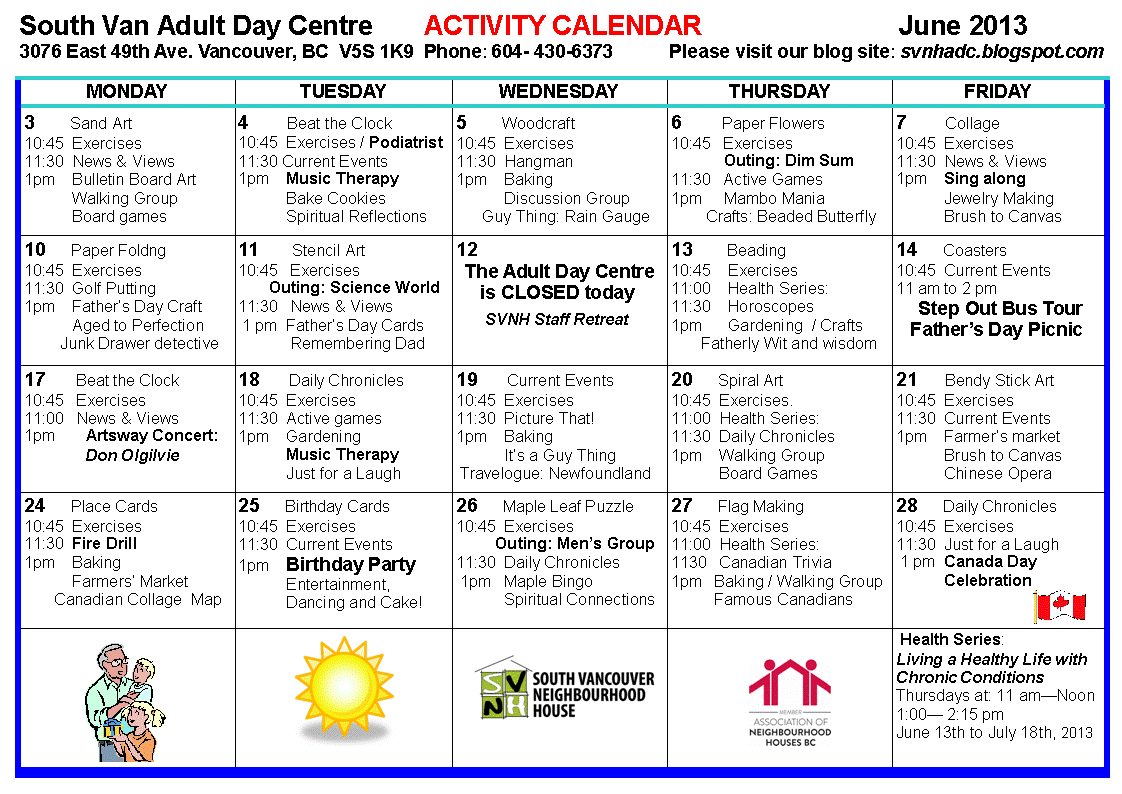South Vancouver and Beulah Gardens Adult Day Programs: June Calendars ...
