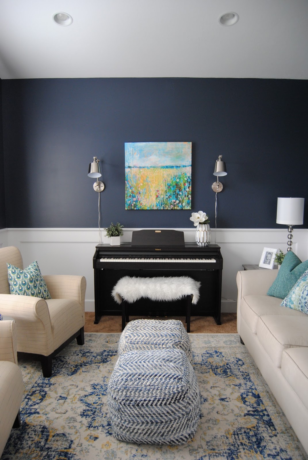 Studio 7 Interior Design: Client Reveal: Navy Infused Living Room