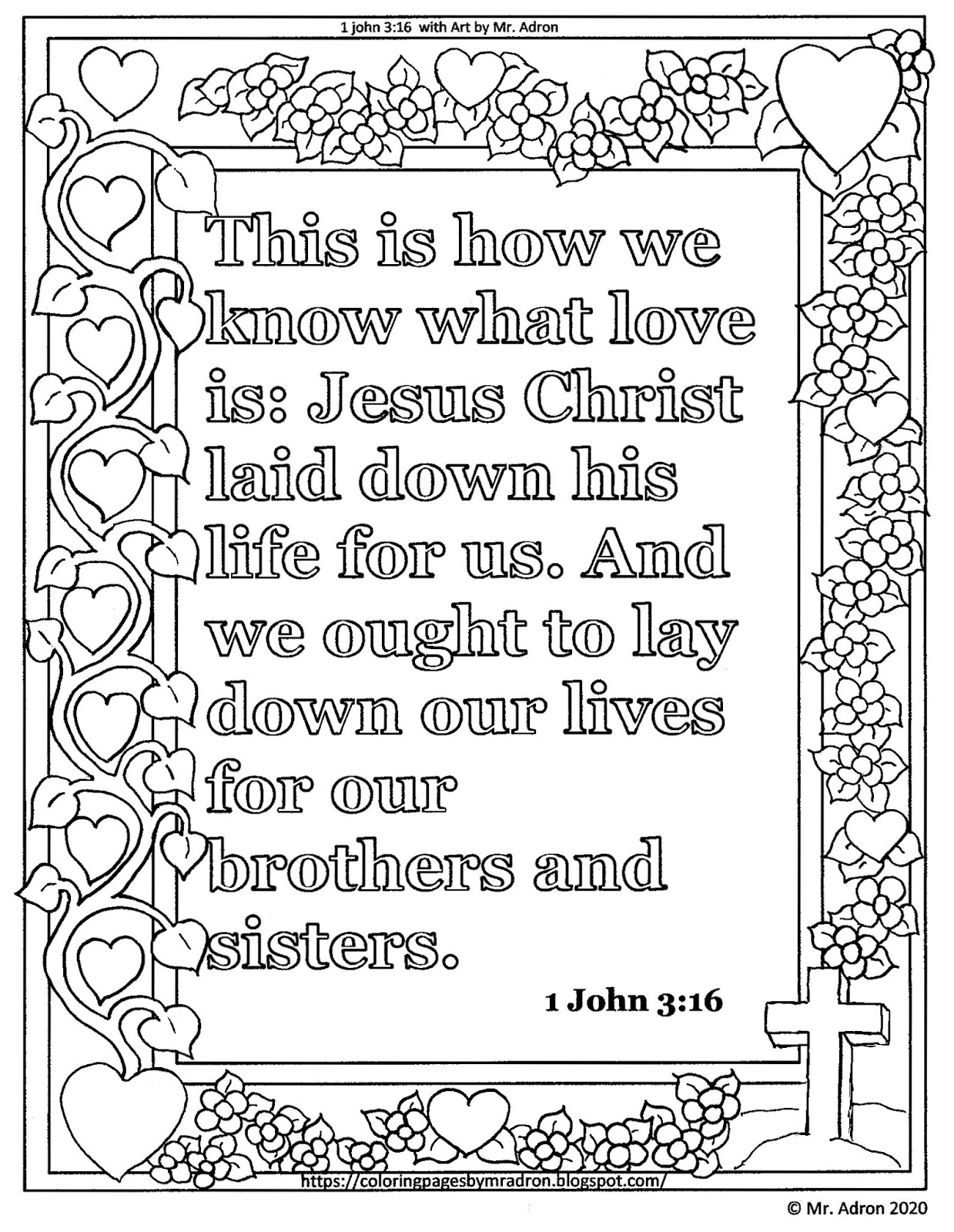 Coloring Pages for Kids by Mr. Adron: Free 1 John 3:16 Print and Color ...