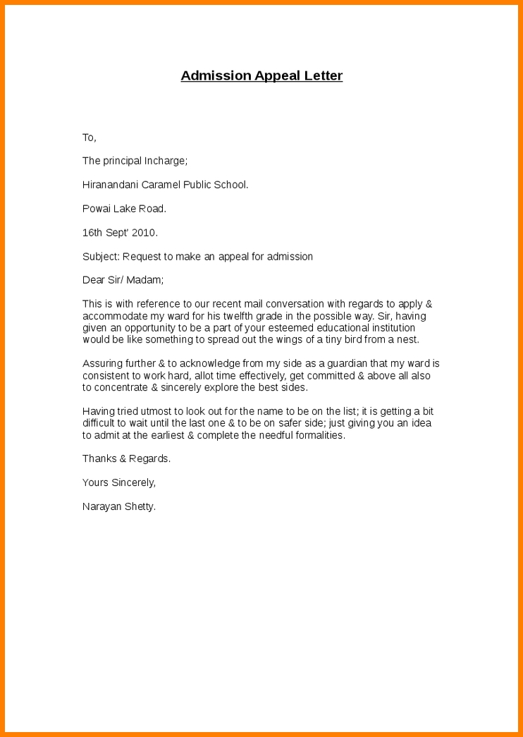 Appeal Letter For College ~ Thankyou Letter