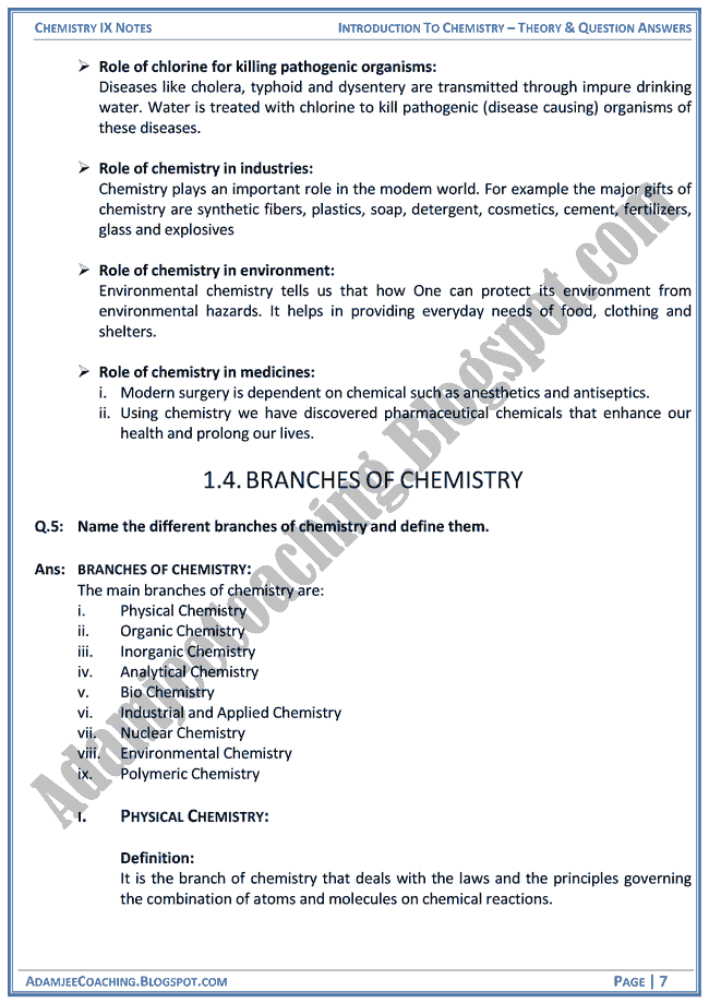 Adamjee Coaching: Introduction To Chemistry - Theory Notes and Question ...