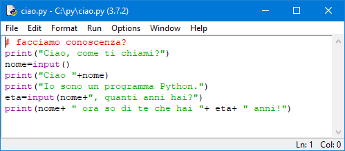 Appunti per il Gruppo Computer: IMPARIAMO A PROGRAMMARE IN PYTHON (2)