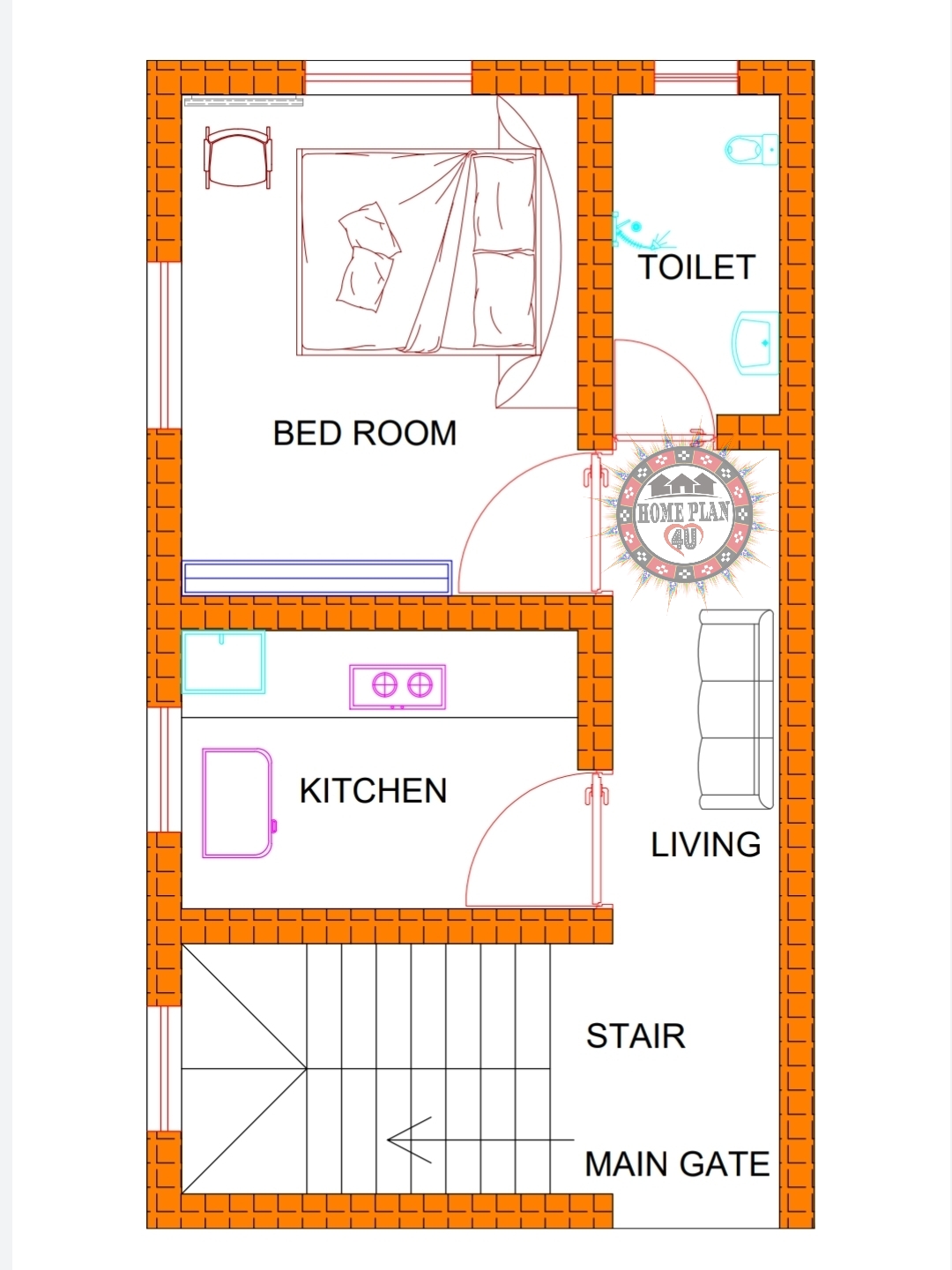 16' X 28' | 448 square feet | 1Bhk House | Plan No. 088