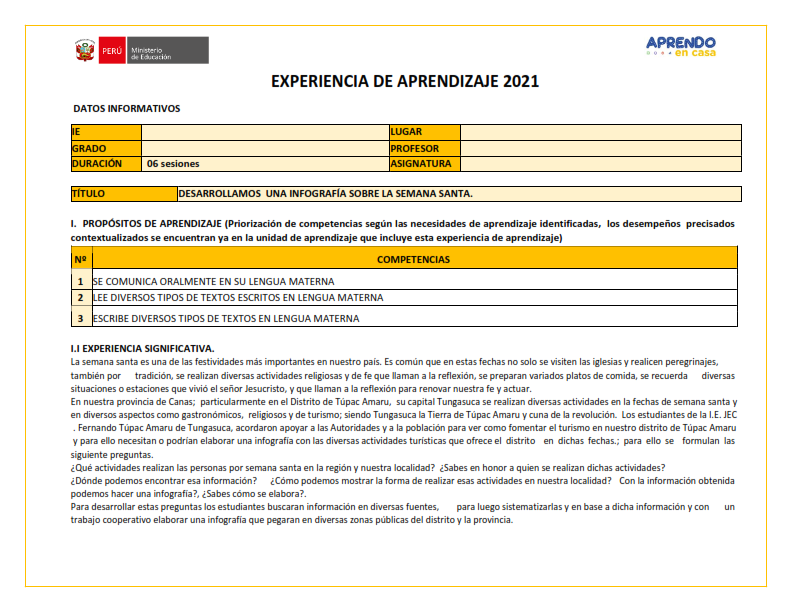 Formato y modelo de unidad de experiencia de aprendizaje 2021 | Trabajo Remoto | Ministerio de ...