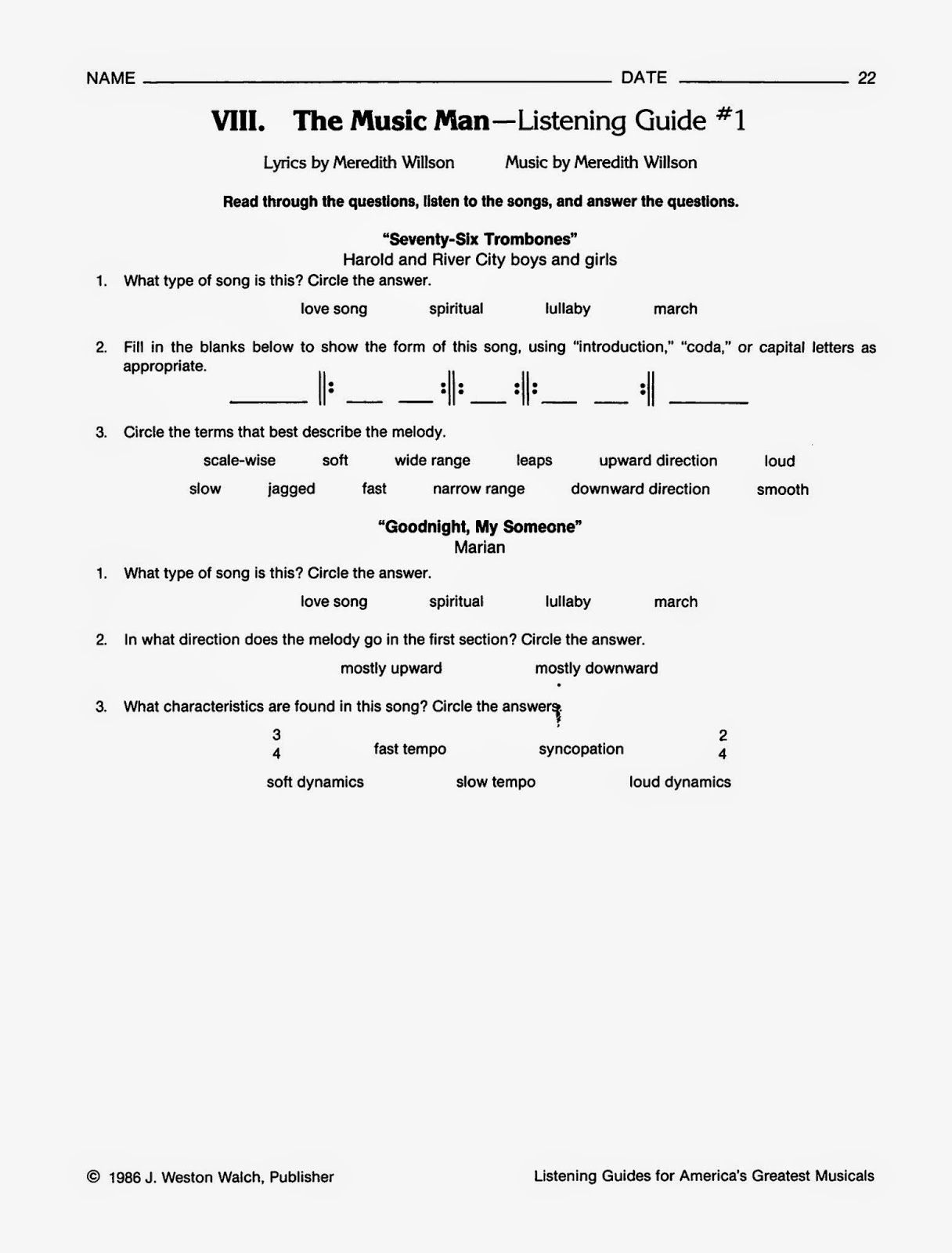 Miss Jacobson's Music: MUSIC MAN MUSICAL REPORT PAGE 3: WORK SHEETS ...