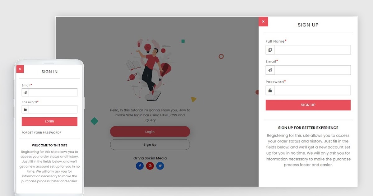 How To Create Side Login And Sign Up Form Bar Using HTML