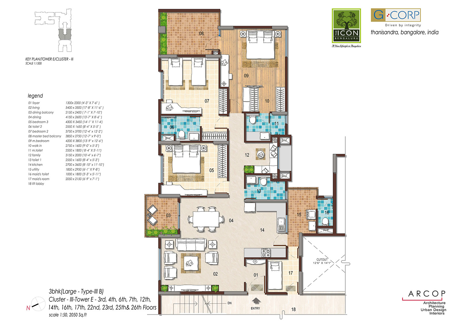 G Corp Icon Thanisandra Bangalore: 3 bed room floor plan