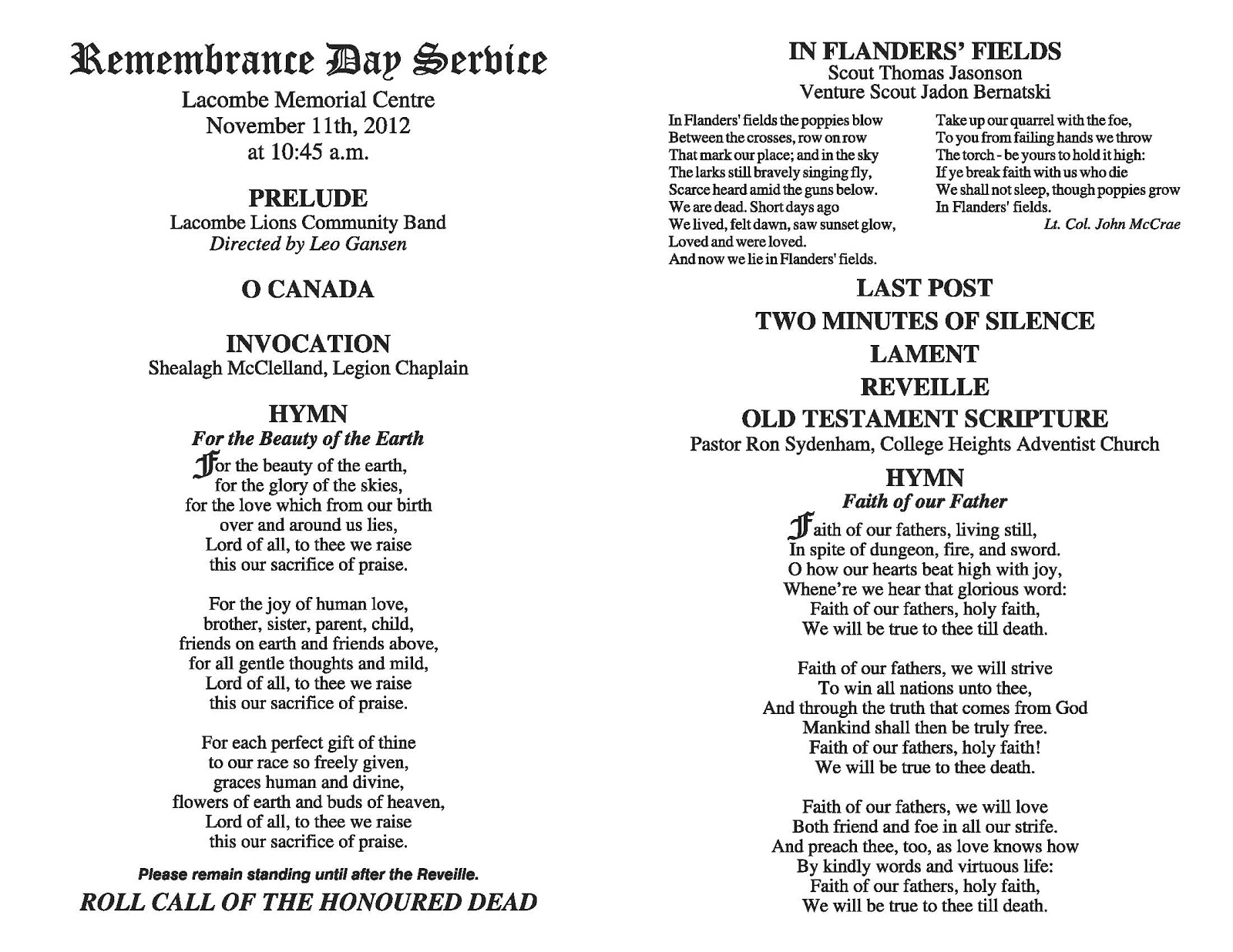 2012 Remembrance Day Ceremonies in Lacombe