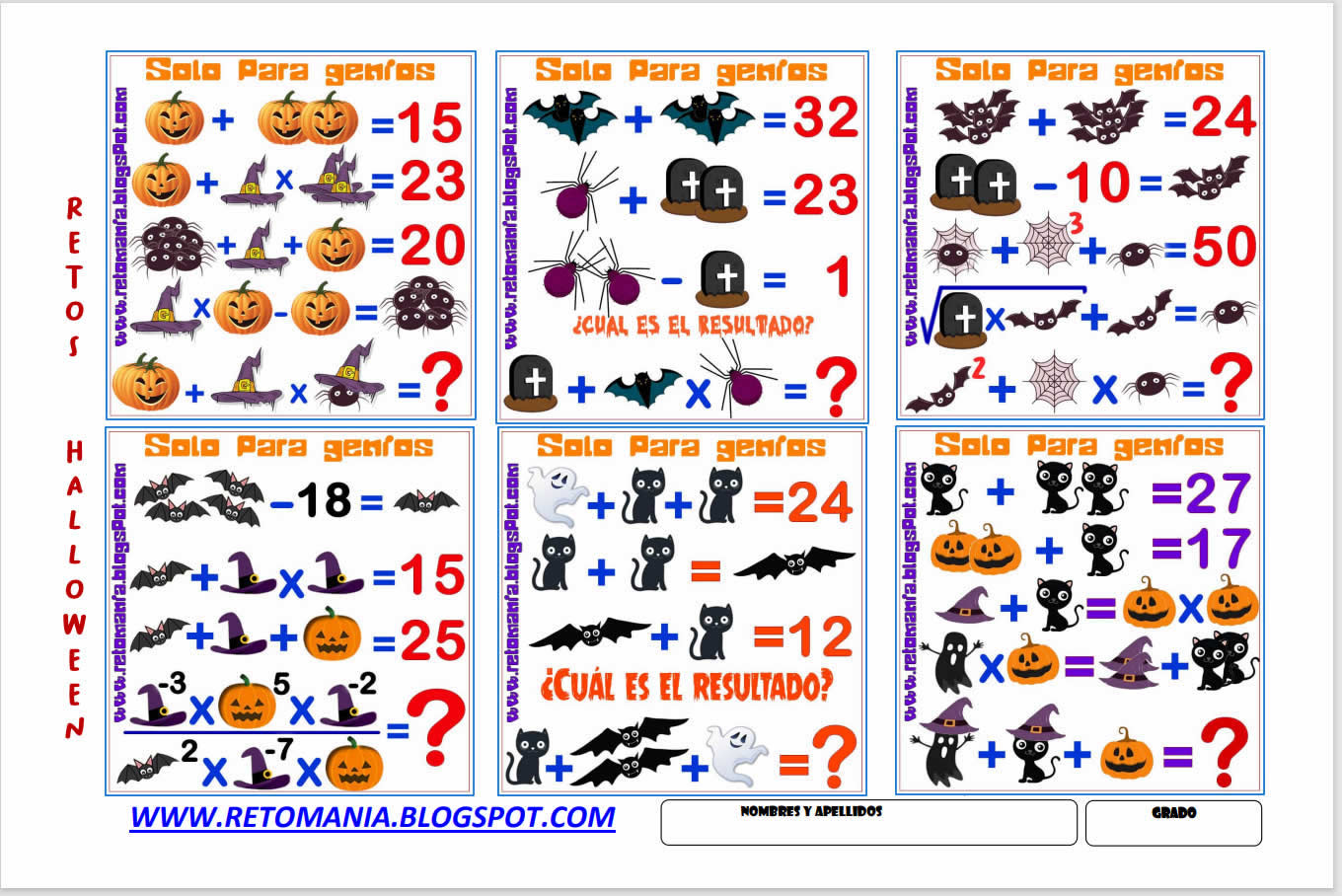 RETOS MATEMÁTICOS - HALLOWEEN 2 ~ RETOS MATEMÁTICOS
