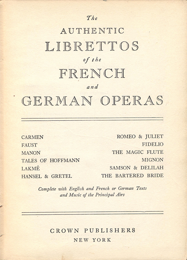 Littérature singulière: Musique et chansons - The Authentic Librettos ...