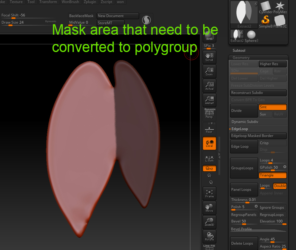 WONANIMAL ARTBLOG: Zbrush Group Split with mask and Edgeloop Masked Border