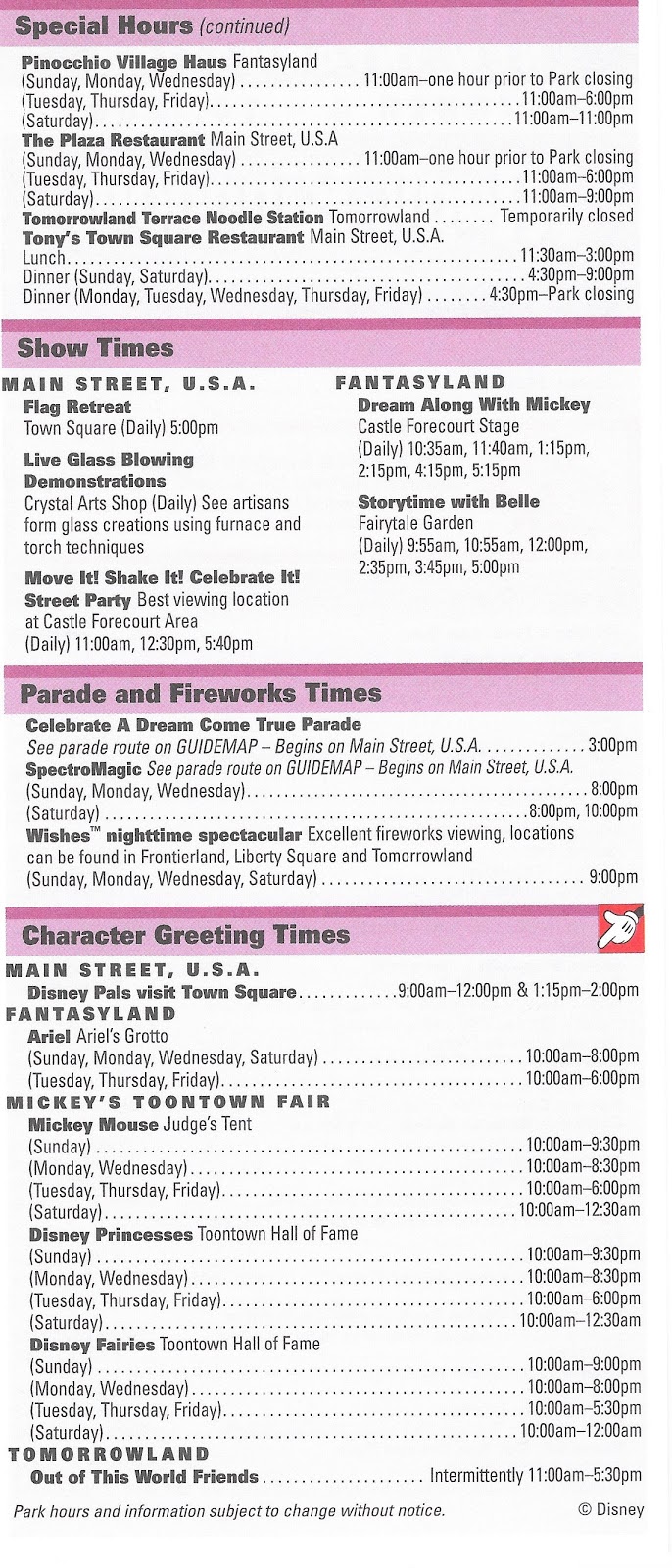 Times Guide Magic Kingdom October 4th-10th 2009