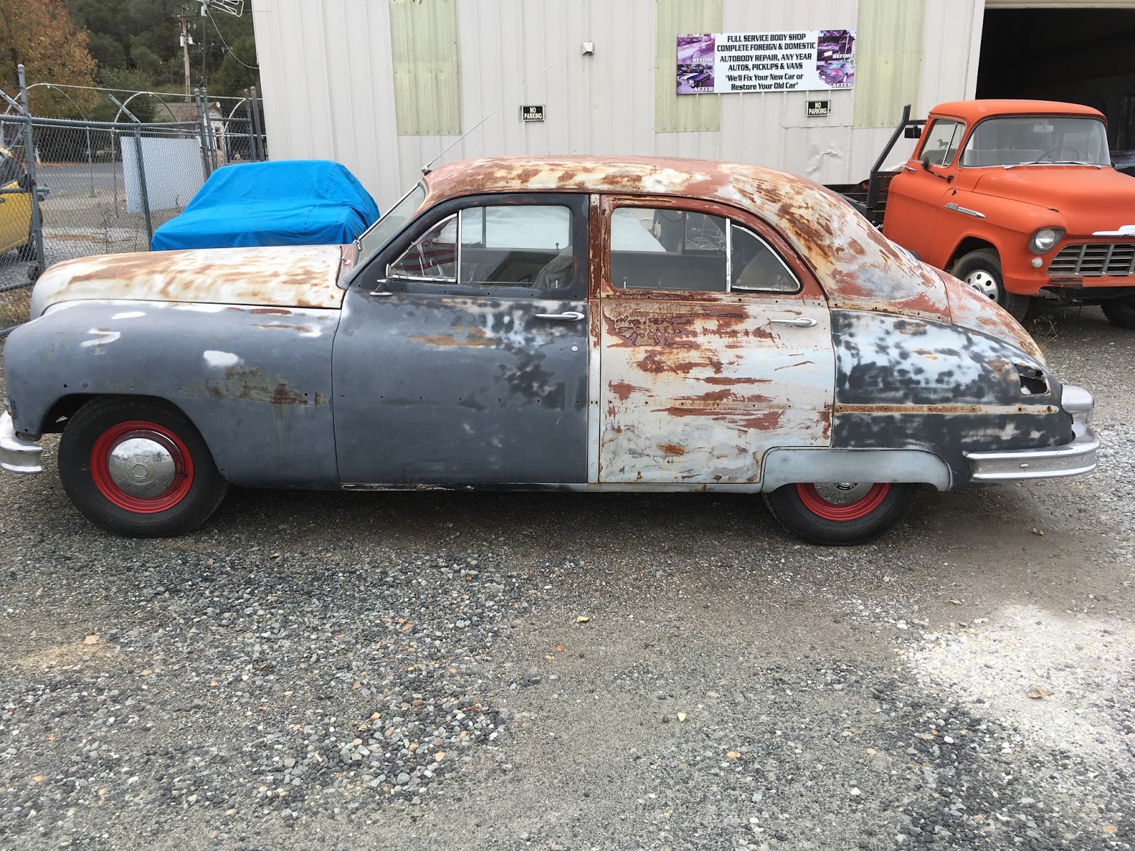 autoliterate: Packard survivor. 1948? Rat rod? Character.