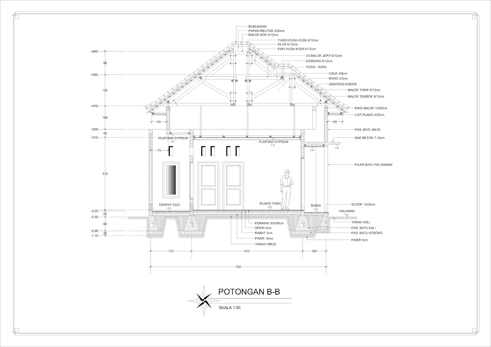 CARA MENGGAMBAR POTONGAN A-A DAN B-B - Jurnal Arsitektur