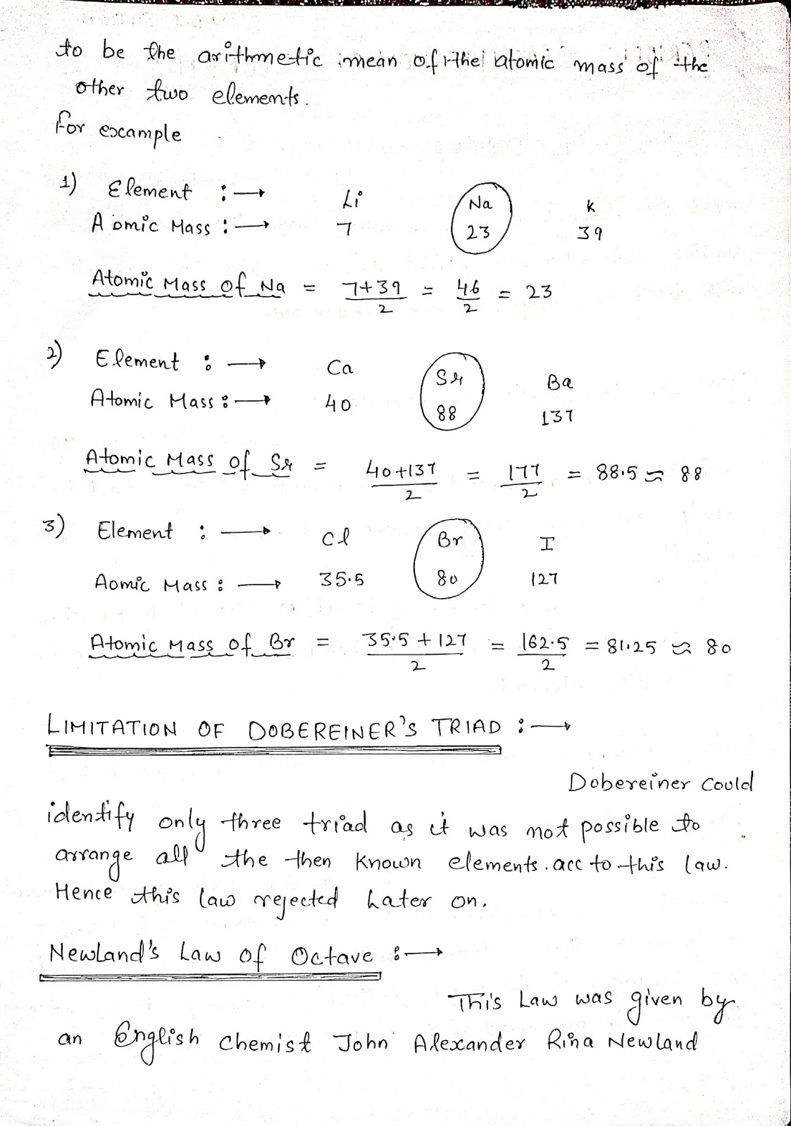 Periodic Classifications Of Elements Handwritten Notes For Class 10th