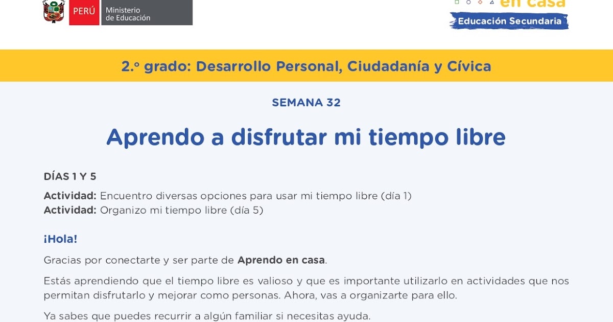 AULA VIRTUAL 2: APRENDO A DISFRUTAR MI TIEMPO LIBRE