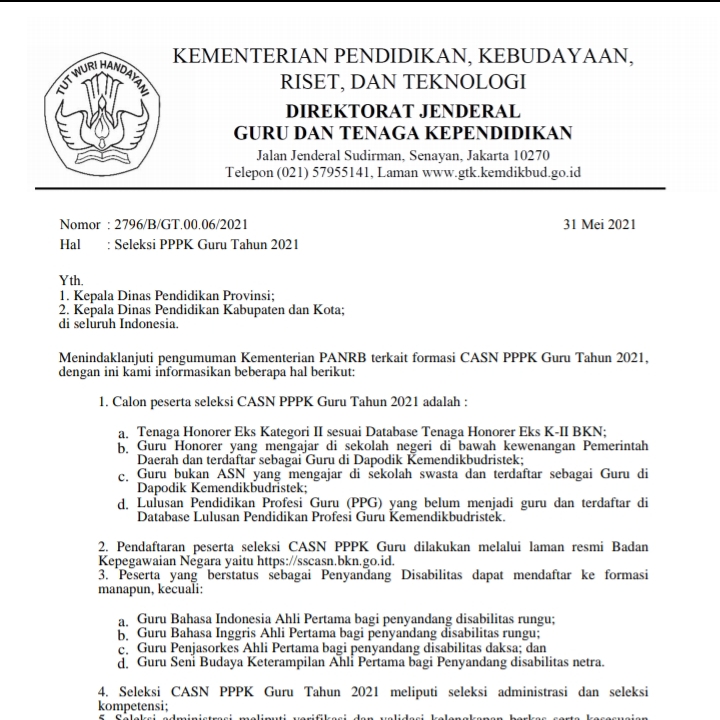 Jagoan Banten Se Dirjen Gtk Kemendikbudristek No 2796 B Gt 00 06 2021