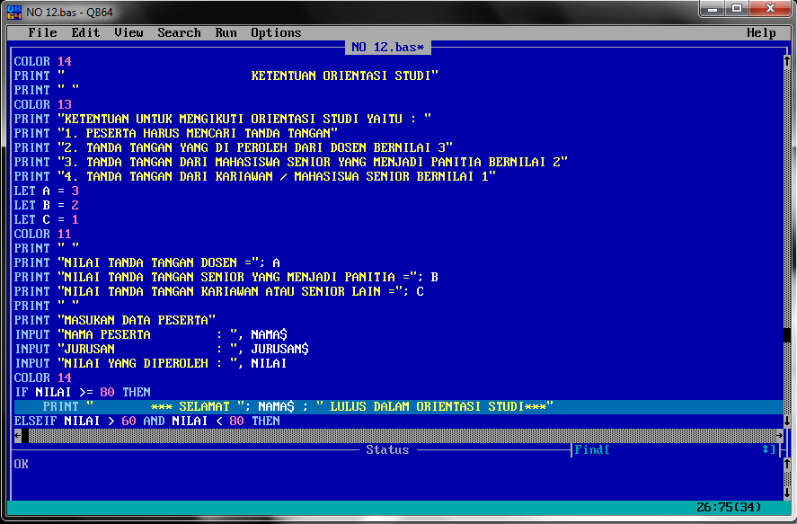 Membuat Program Menggunakan Qbasic