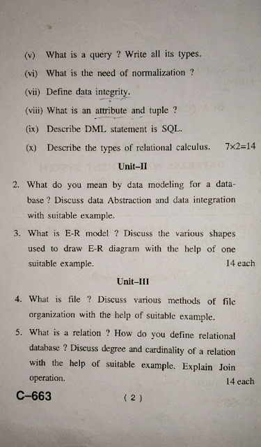 BCA DBMS Question Paper HPU