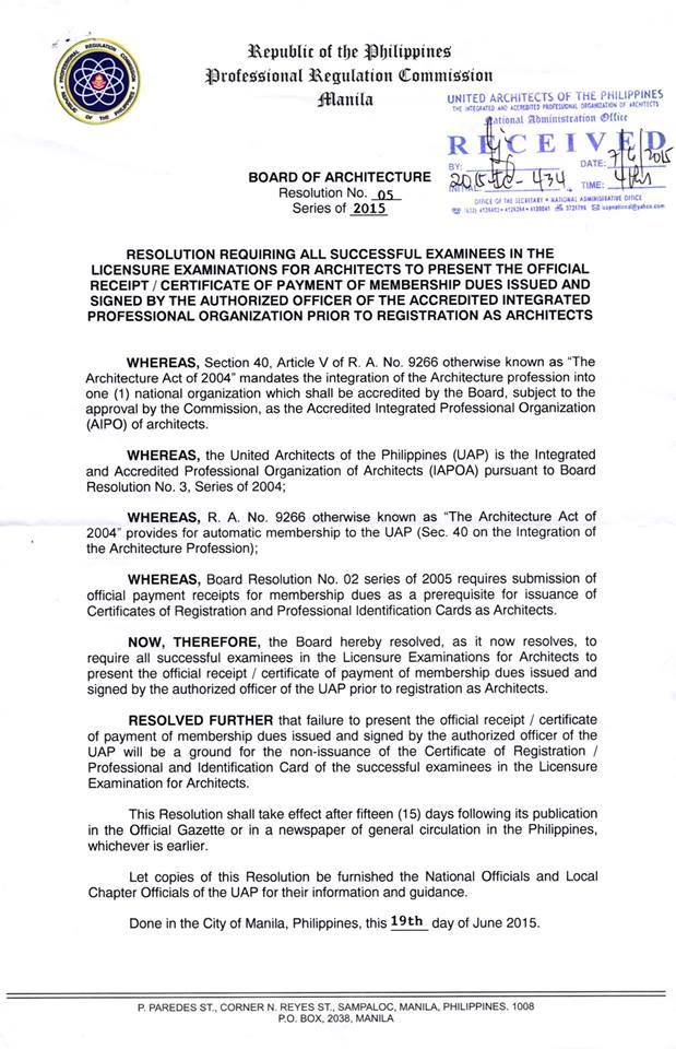Registration with UAP for New Architects ~ Philippines Board Exam Review