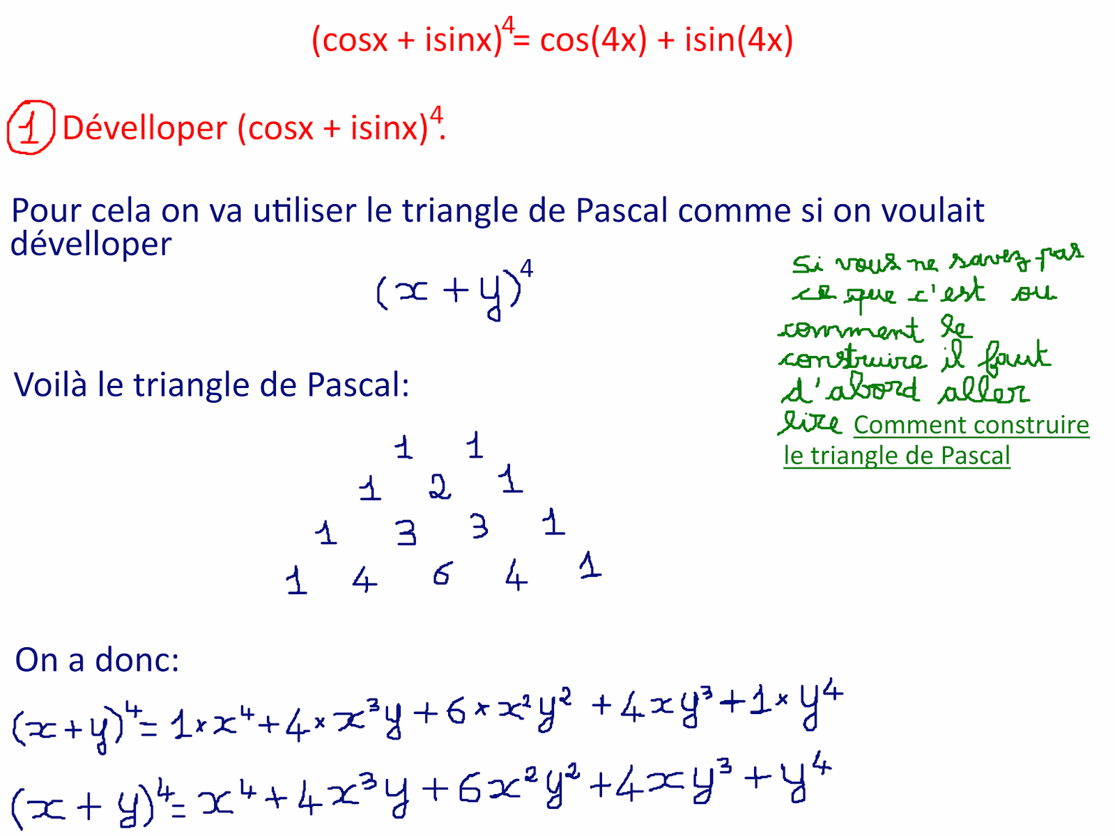 Calculer cos(nx) et sin(nx) en fonction de cosx et sinx ~ NOTREUS