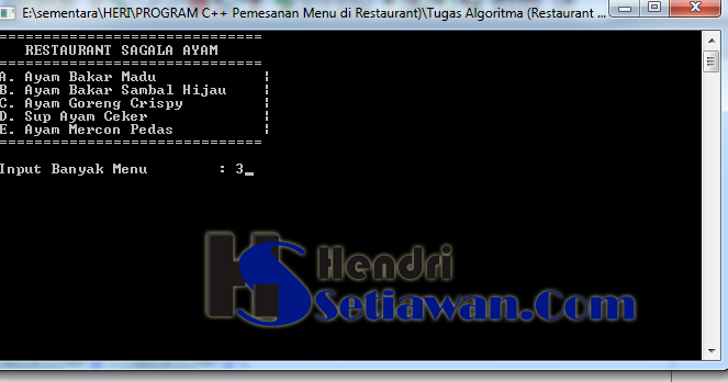 Contoh Program Aplikasi Pembelian Menu Makanan Menggunakan C++