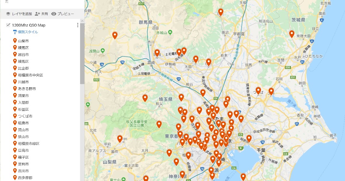 JH1QKG: 1200Mhz QSO Map