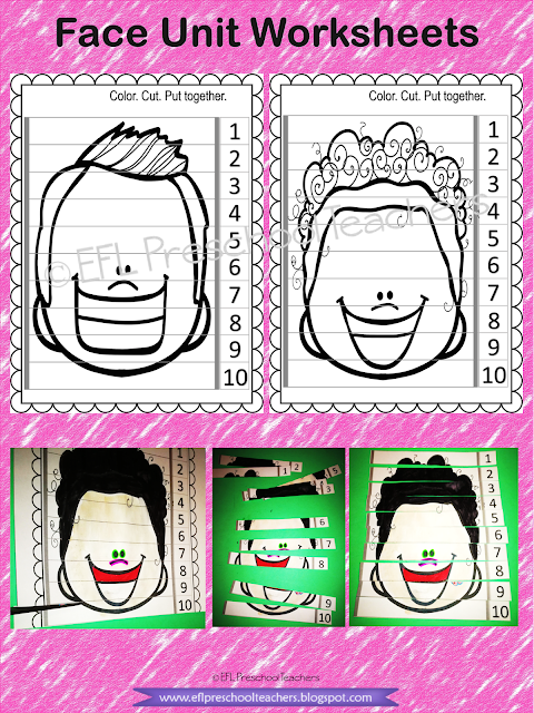 ESL/EFL Preschool Teachers: Face Theme Worksheets for Kindergarten