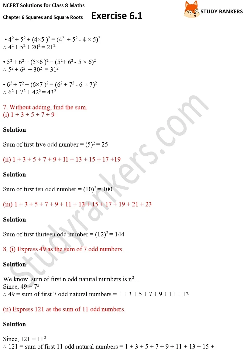 NCERT Solutions for Class 8 Maths Ch 6 Squares and Square Roots ...