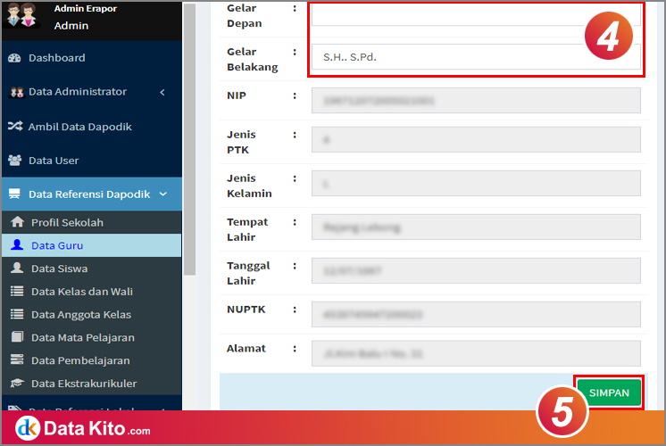 Langkah #6 Admin eRapor - Menu Data Referensi Dapodik - Data Kito