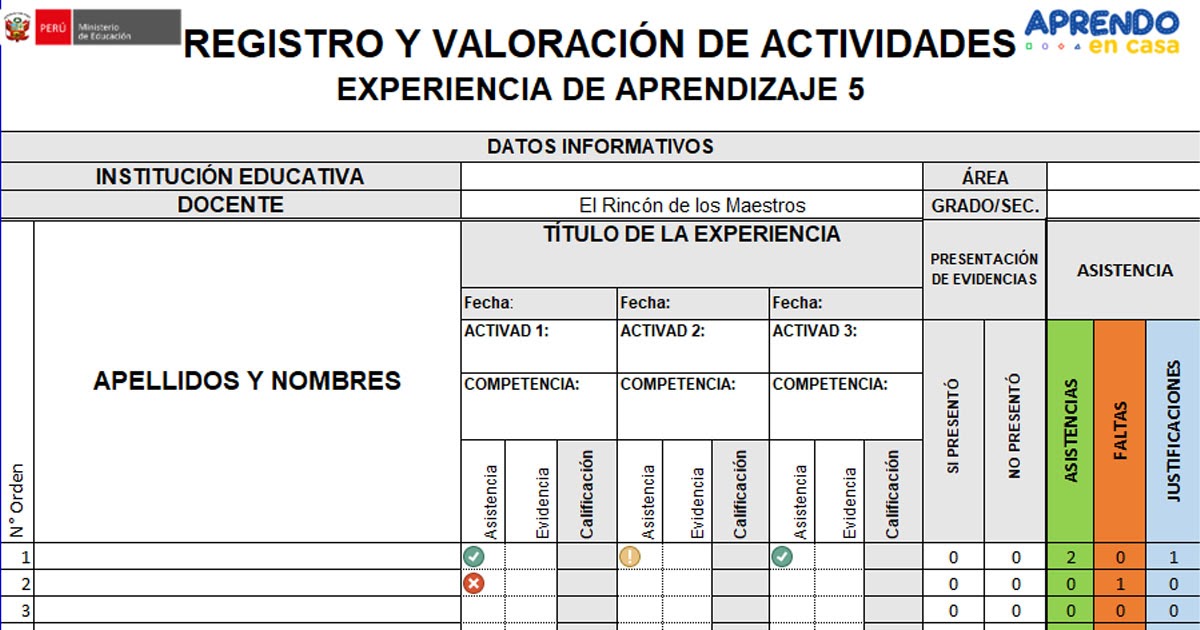 Registro y valoración de Evidencias - Experiencia de Aprendizaje N° 5 ~ EL RINCÓN DE LOS MAESTROS