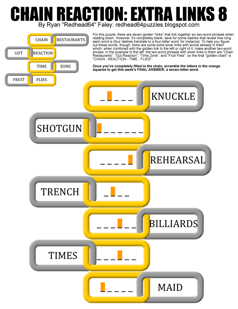 Redhead64's Obscure Puzzle Blog!: PUZZLE #276: Chain Reaction: Extra ...