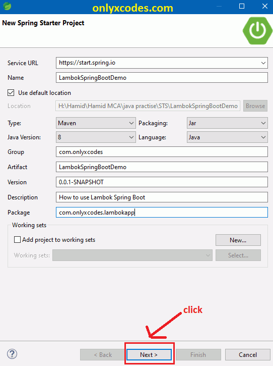 entering the project details