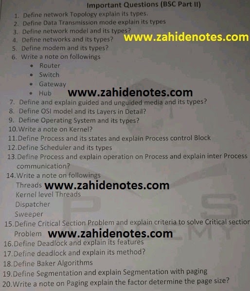 BSc part 2 computer science guess paper 2024 - Zahid Notes