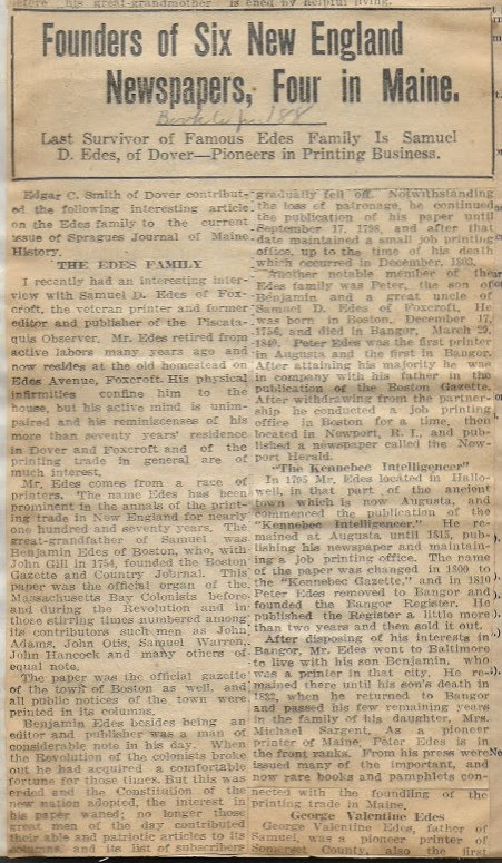 Heirlooms Reunited: Interview with Samuel Dorr Edes (1844-1921), Last ...